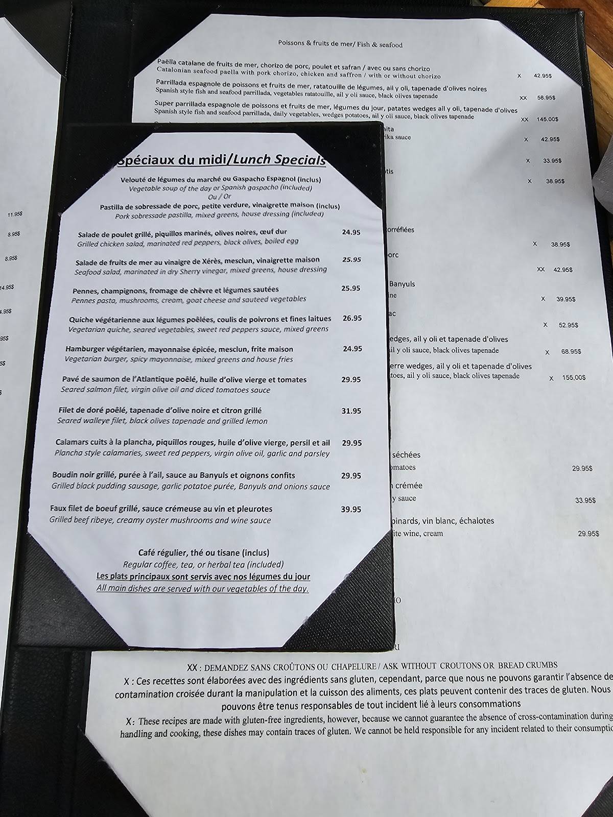 Menu au Les Pyrénées restaurant, Montréal