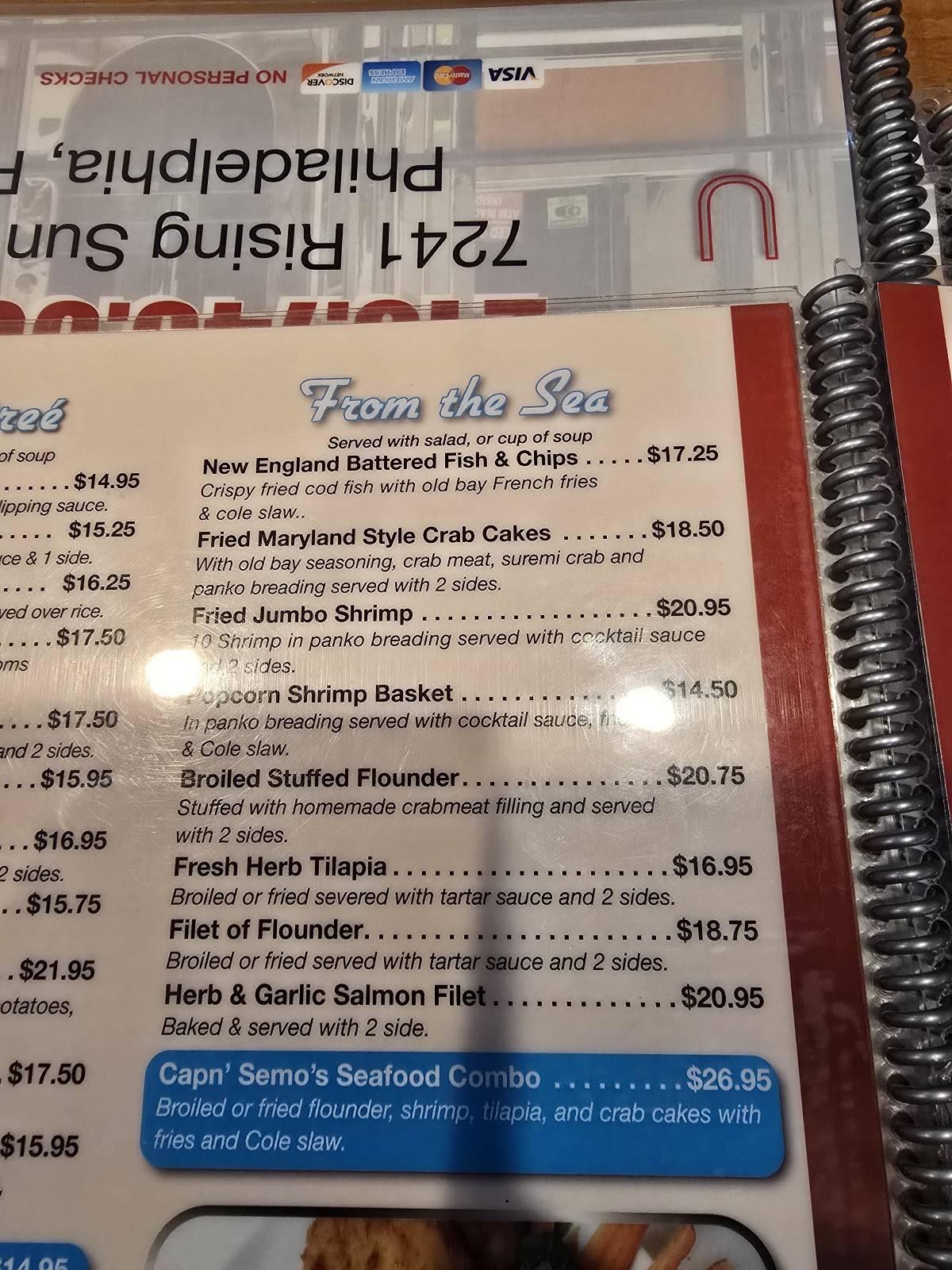 Menu at Quaker Diner restaurant, Philadelphia