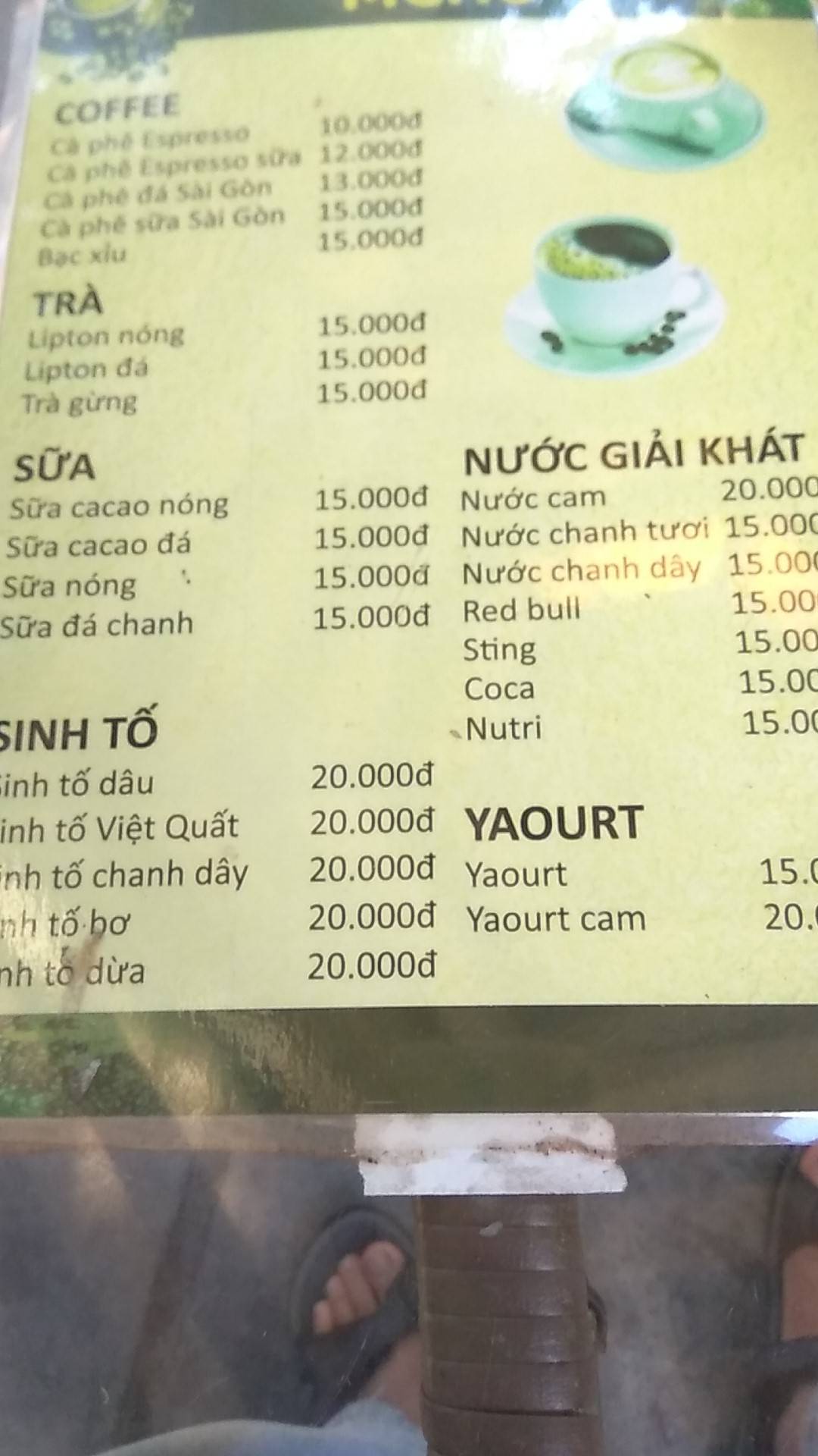 Menu at Quán Cà Phê Phú Gia Vân cafe, Vietnam