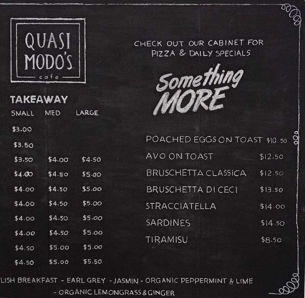 Carta de Quasimodo's Cafe, Fremantle