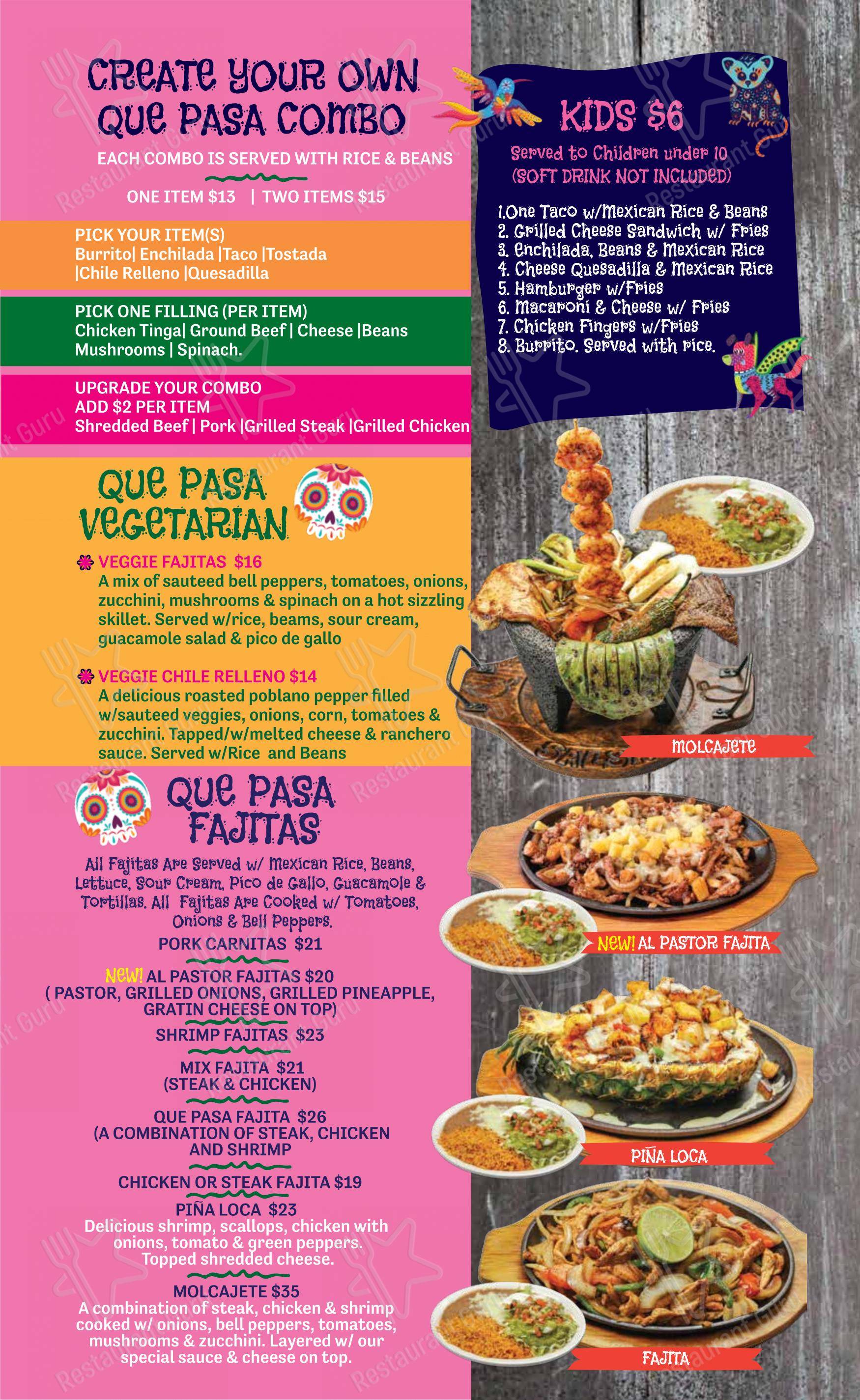 Menu at Que Pasa Mex - Destin restaurant, Destin