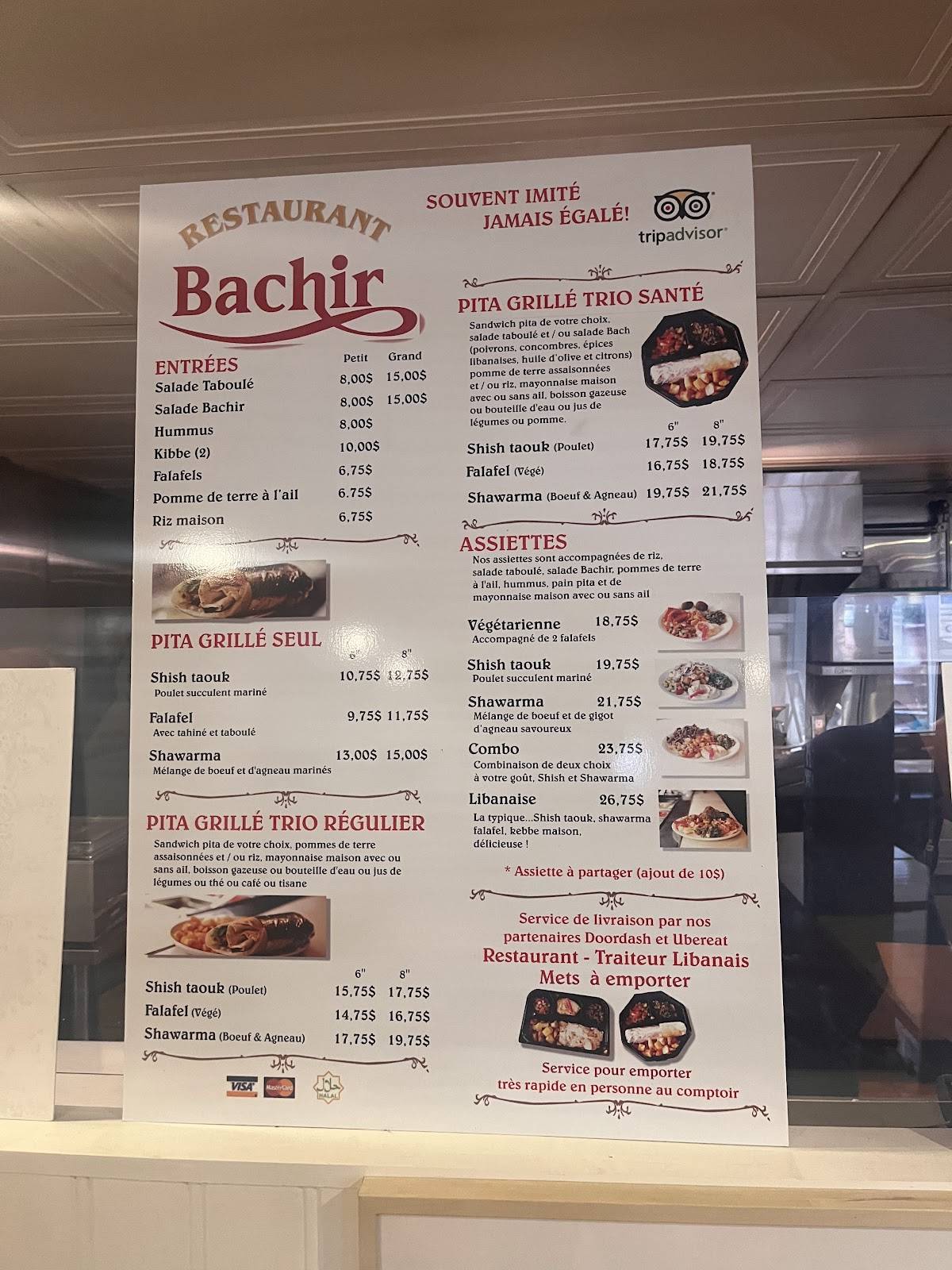 Menu at Restaurant Bachir, Québec City