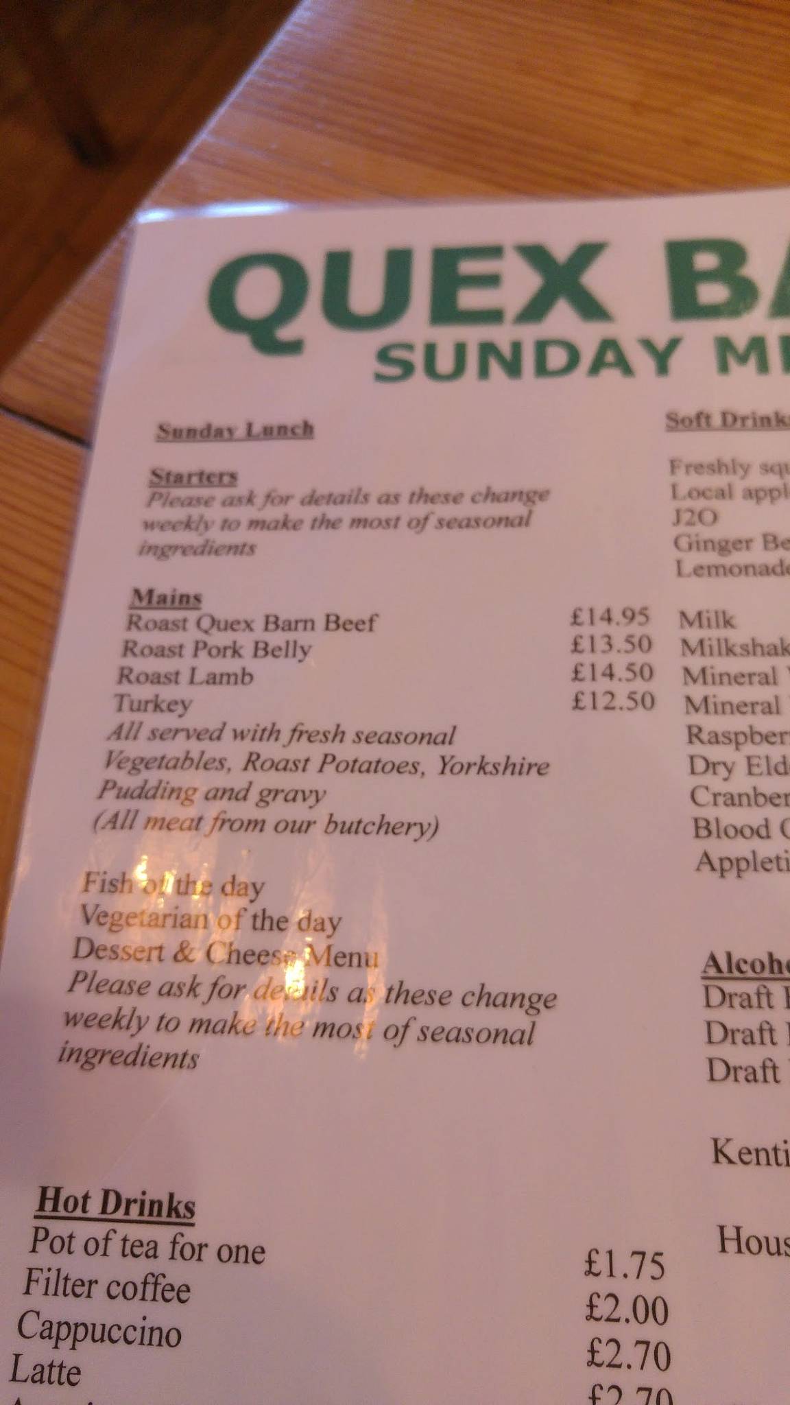 Menu at Quex Barn Farm Shop, Birchington-on-Sea