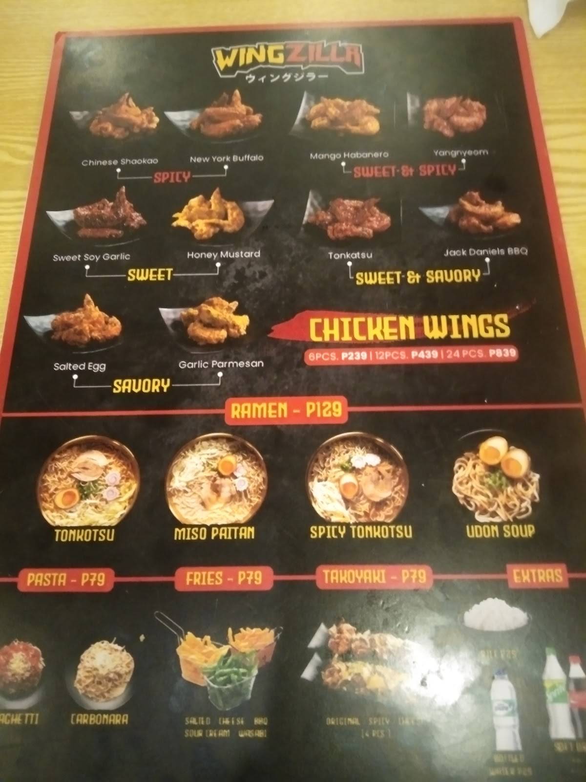 Menu at WINGZILLA Commonwealth restaurant, Quezon City