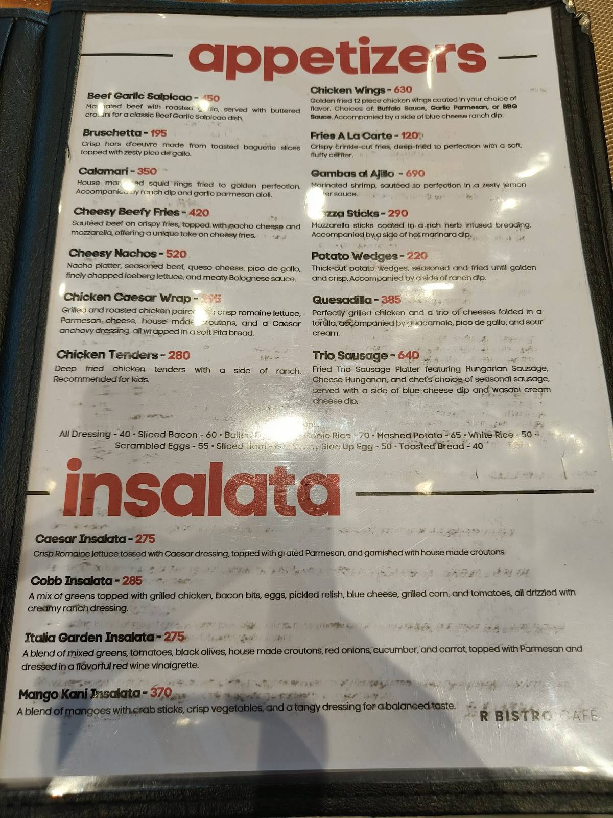 Menu at R BISTRO CAFÉ restaurant, Las Pinas