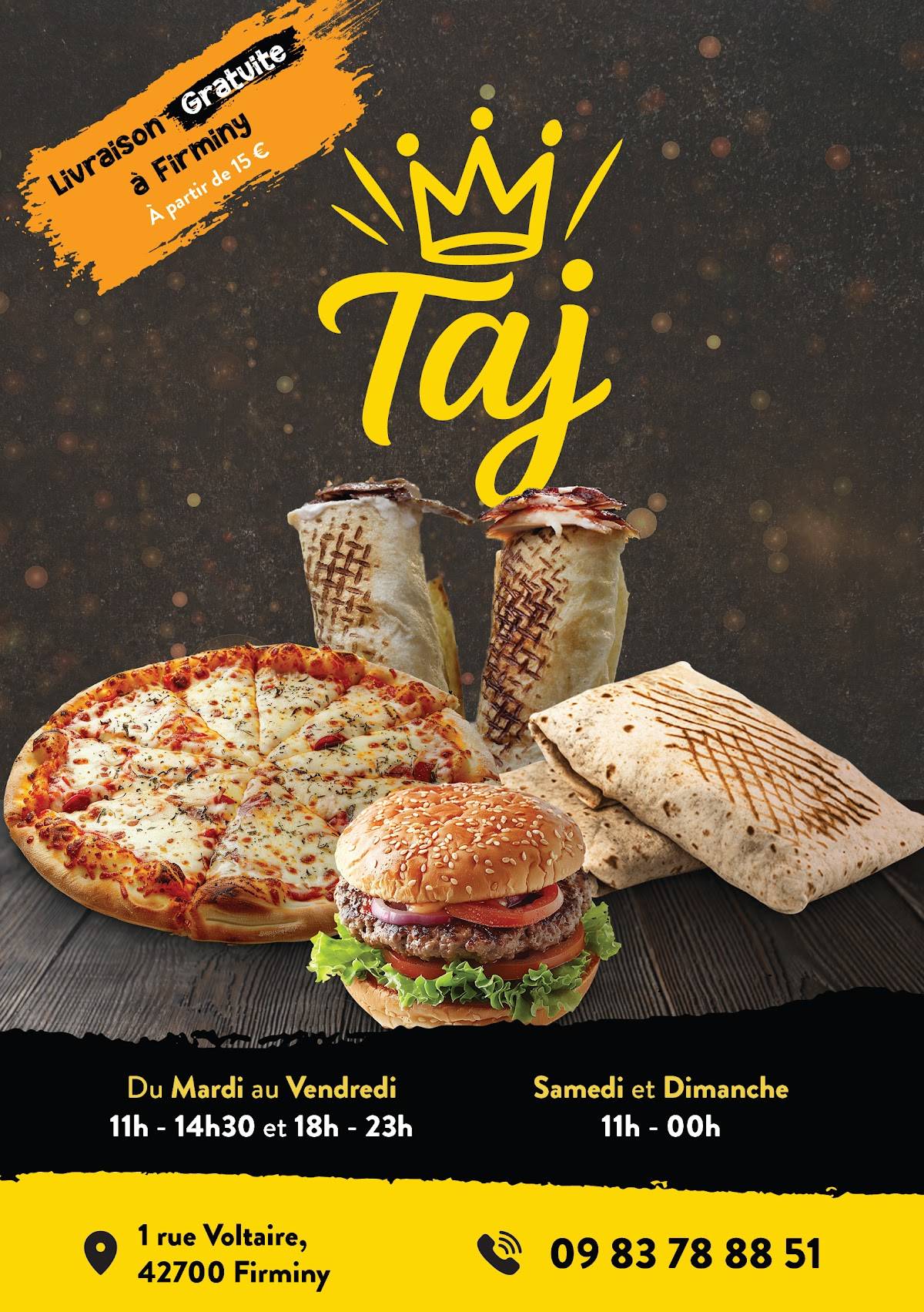Menu at TAJ restaurant, Firminy