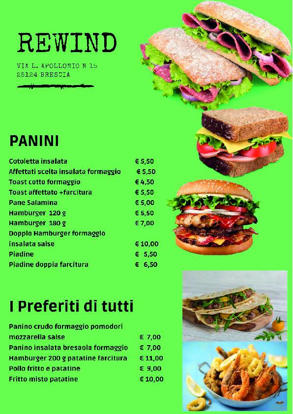 Menu da REWIND ristorante, Brescia
