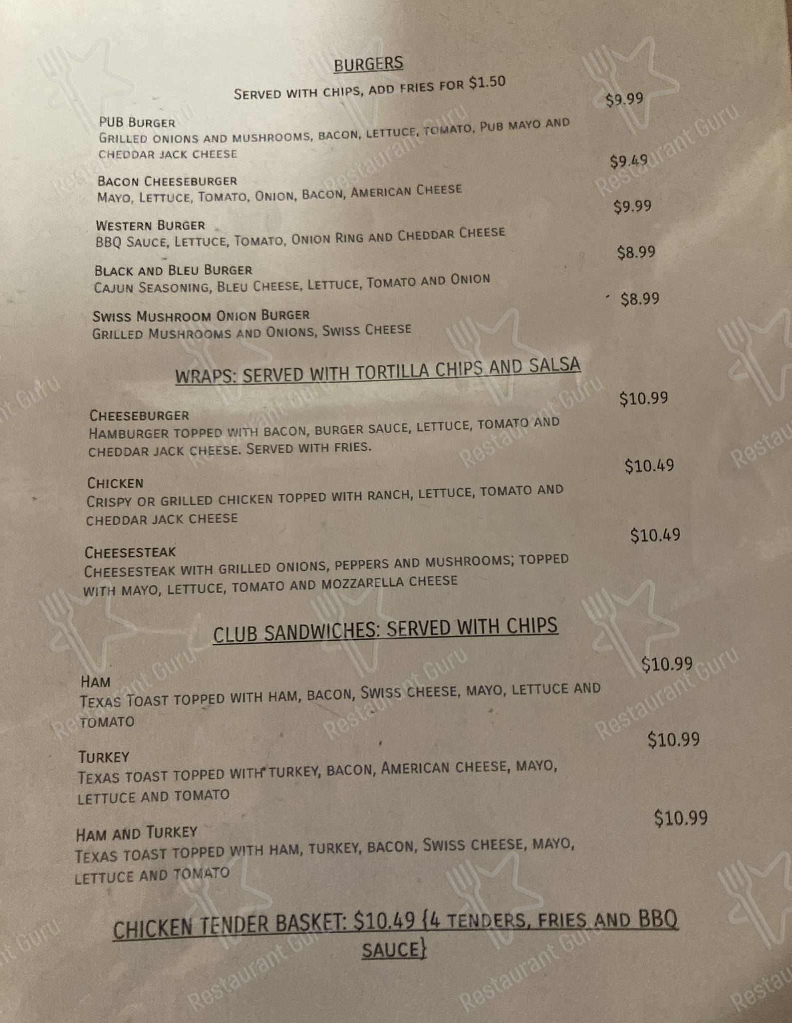 Menu at RJ's Pub & Grill, Philipsburg