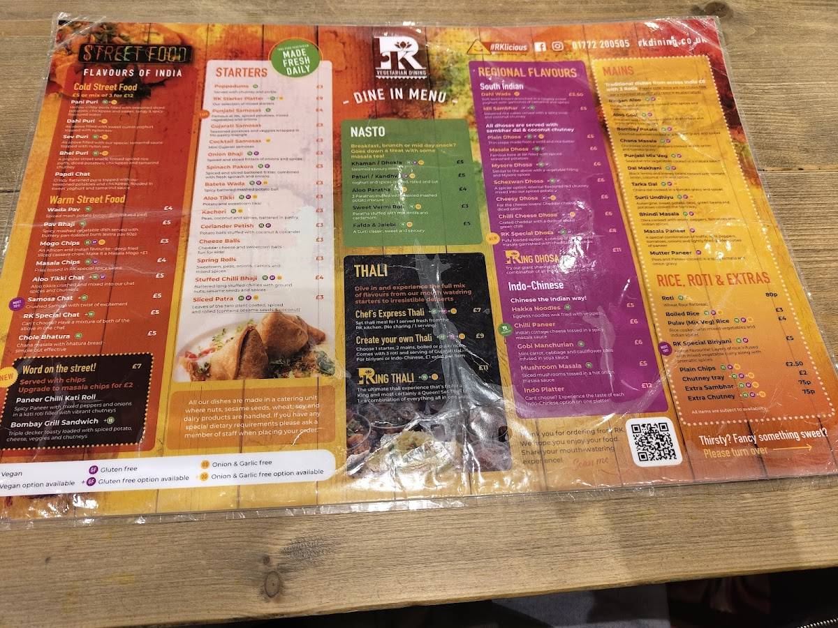 Menu at RK Dining restaurant, Preston