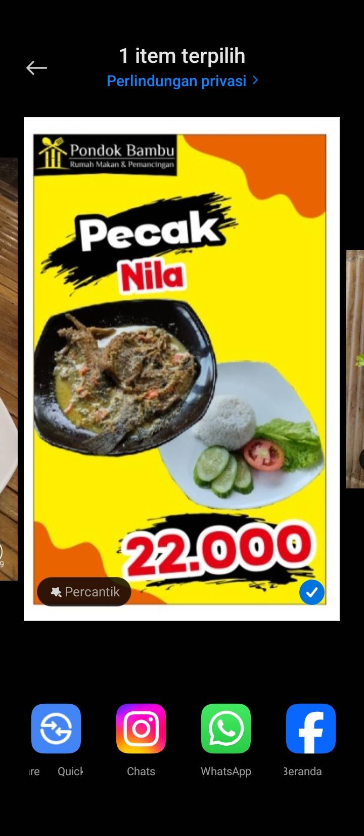 Menu at RM Pondok Bambu dan Pemancingan restaurant, Purwokerto