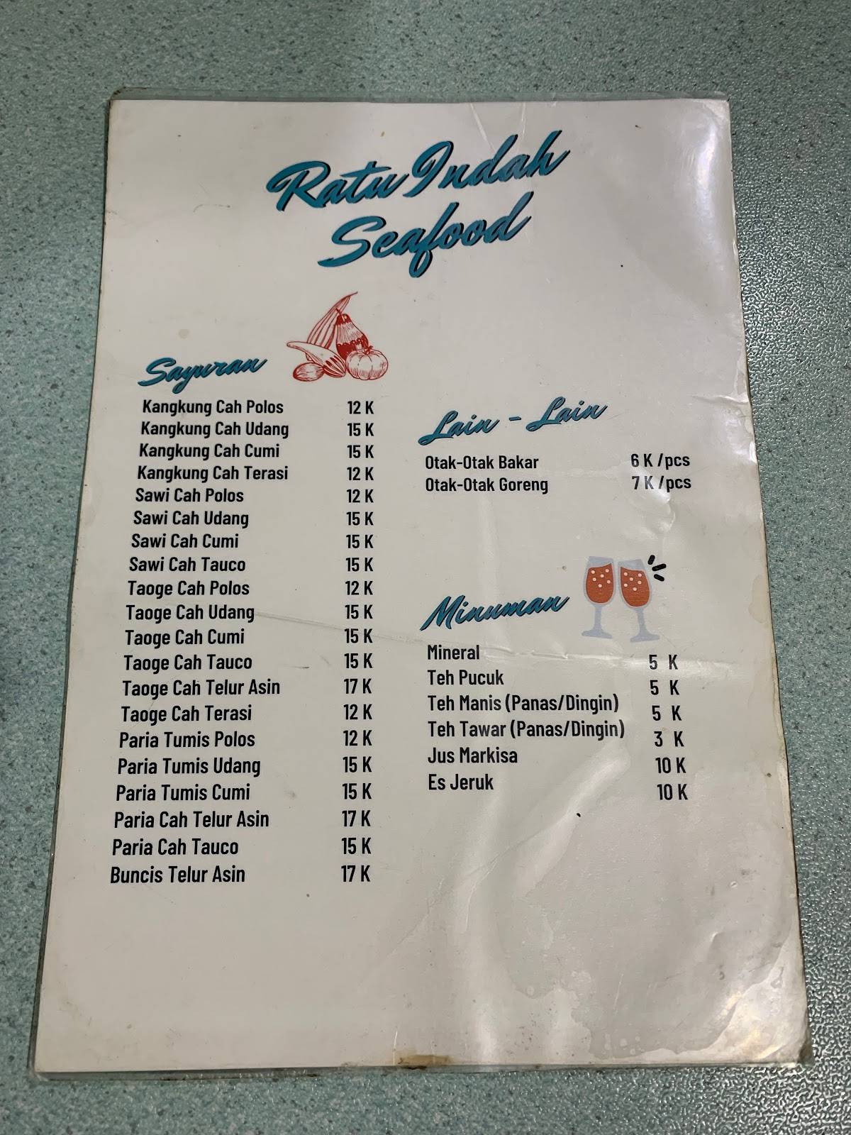 Carta del restaurante RM Ratu Indah Seafood, Macasar