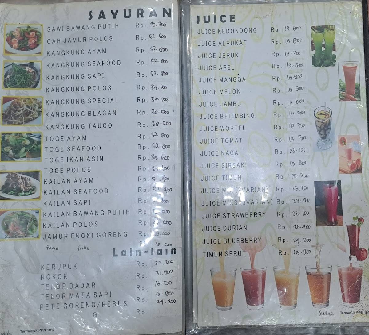 Menu at RM Sedap Sari 1 restaurant, North Jakarta, Jl. Gorontalo Raya No.5C