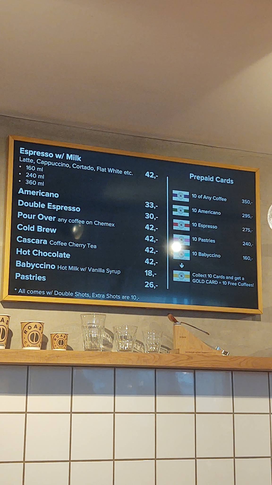 Menu at ROAST Coffee cafe, Copenhagen, Vestmannagade 4