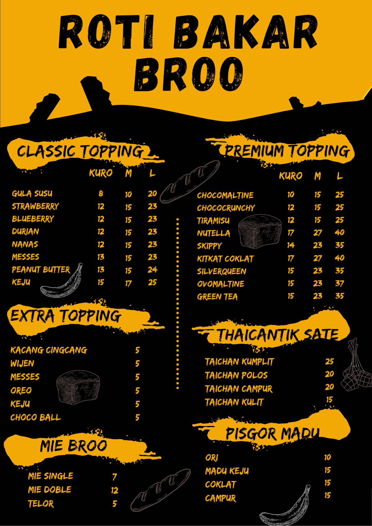 Menu at ROTI BAKAR BRO, Bogor