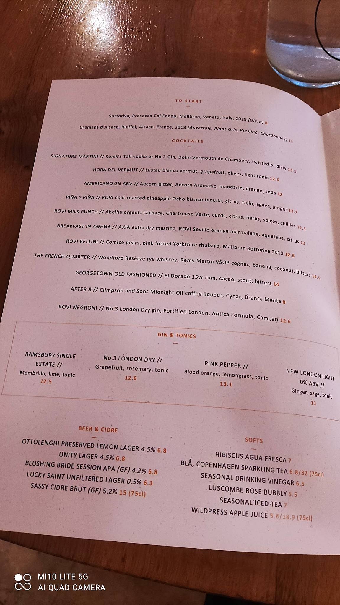 Menu at ROVI restaurant, London