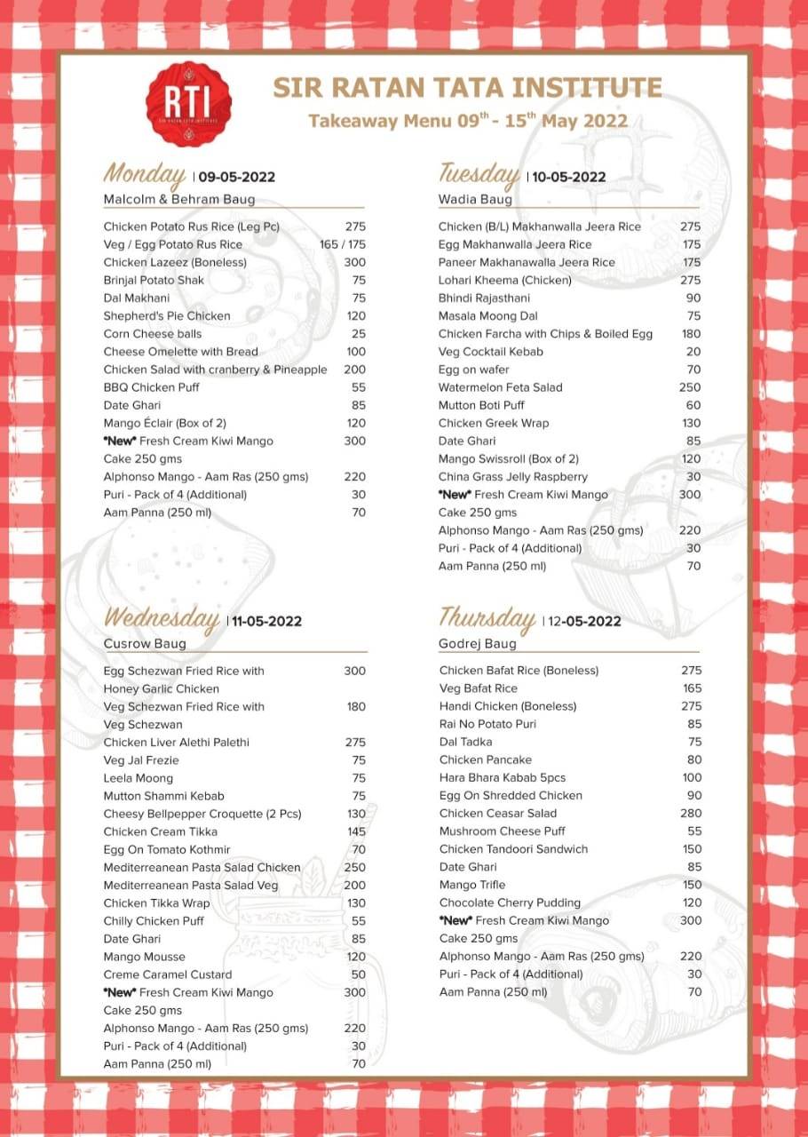 Menu at RTI Foods by Sir Ratan Tata Institute, Mumbai, 35