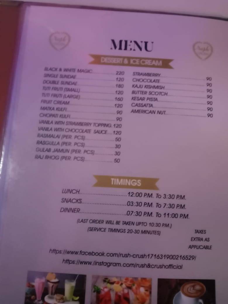 Menu at RUSH AND CRUSH CLUB & BAR, Aligarh