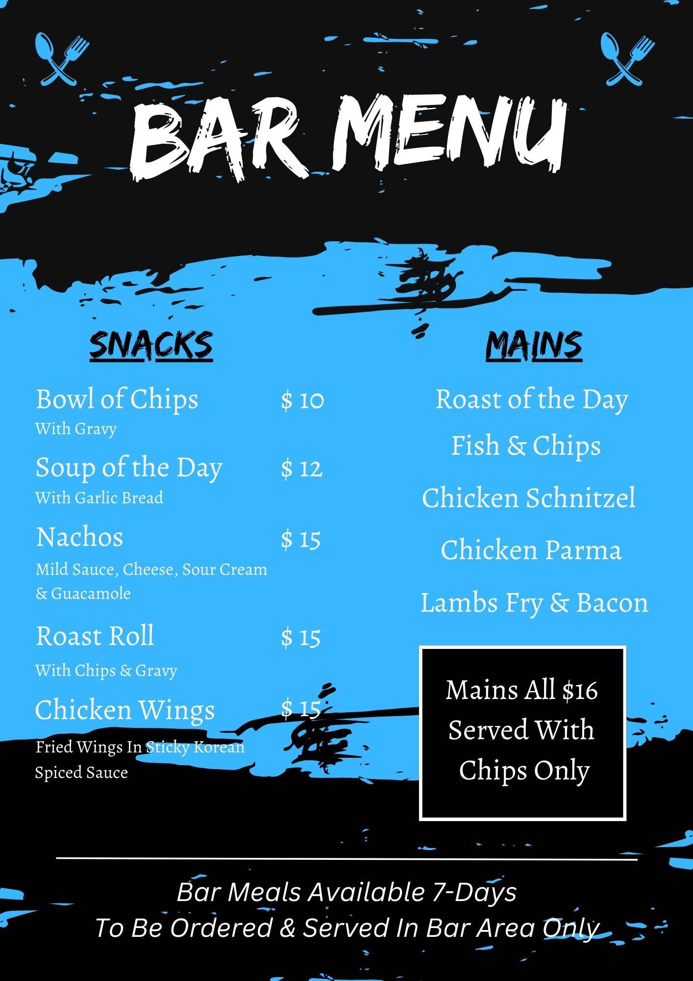 Menu at RYE RSL restaurant, Rye