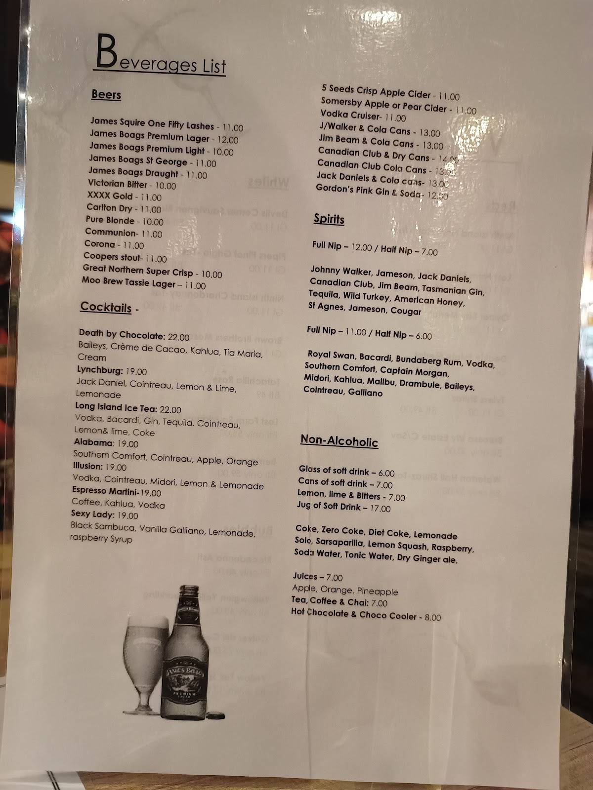 Menu at Raindrops Restaurant, Burnie