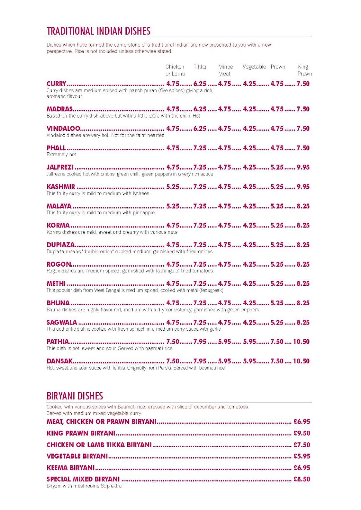 Menu at Raj Garden restaurant, Bushey, 217-219 Park Ave