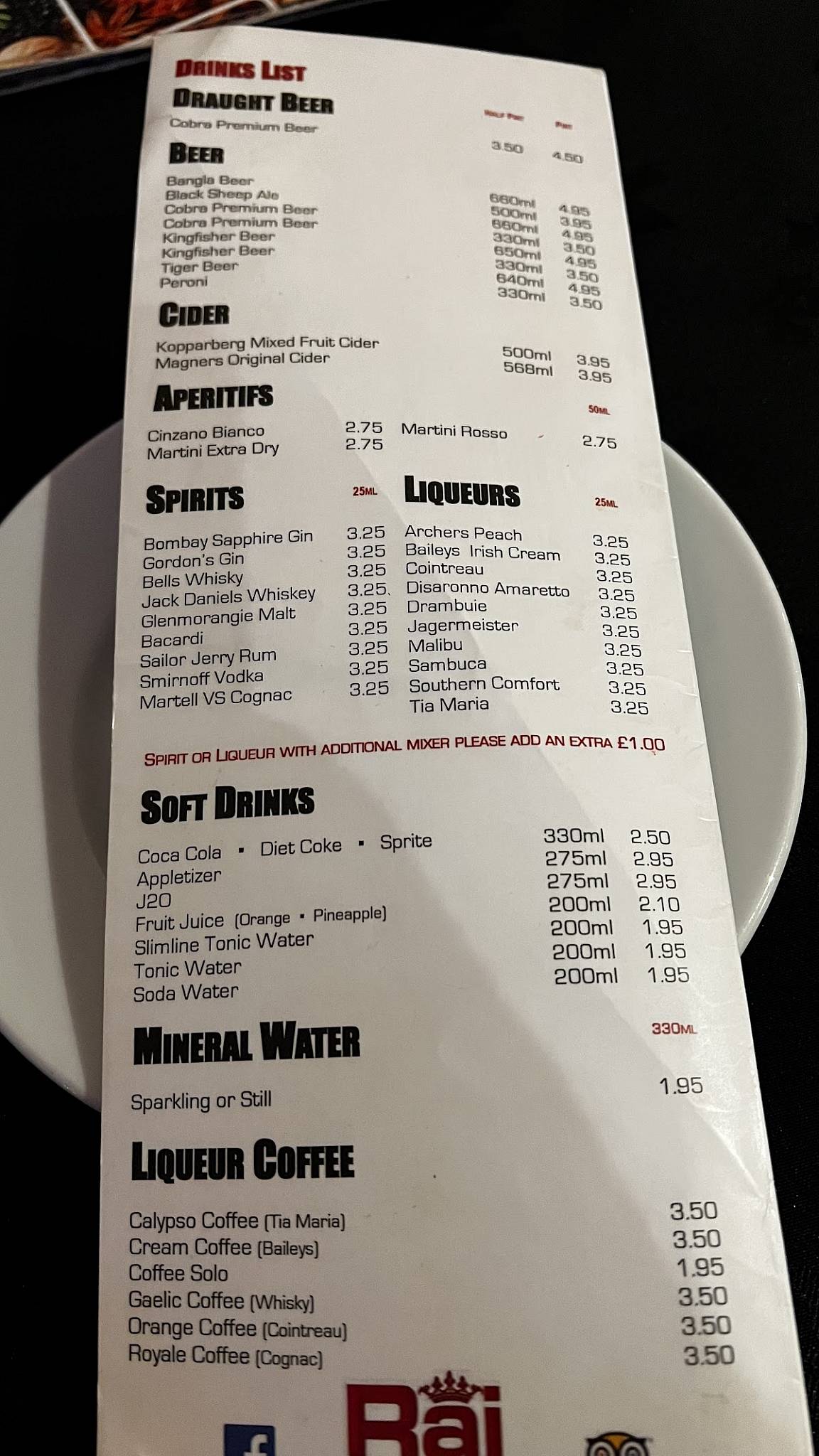 Menu at Raj restaurant, Penrith, 17 18 King St