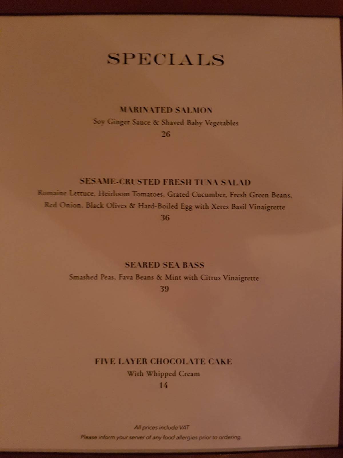 Menu at Ralph's pub & bar, Paris