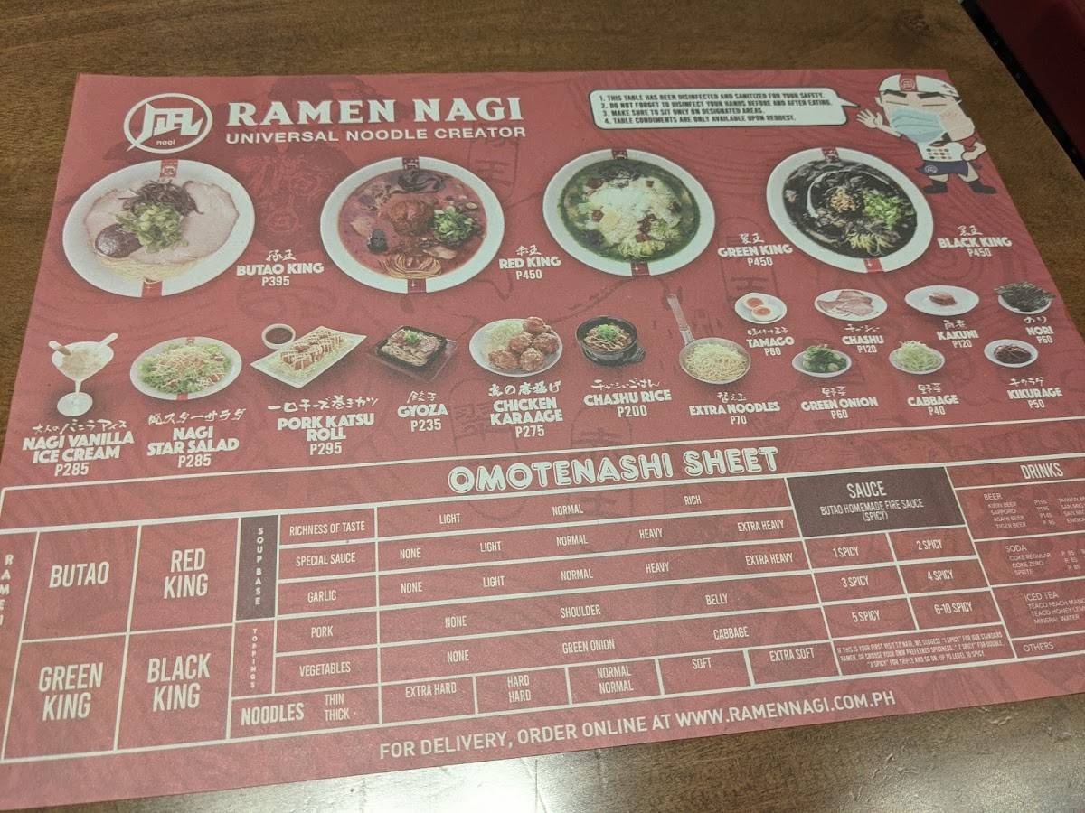 Carta del restaurante Ramen Nagi - Glorietta, Makati