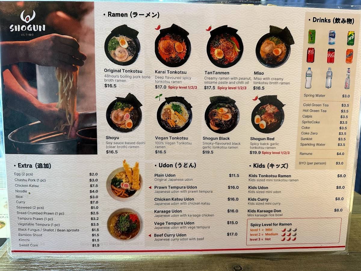 Menu at Ramen Shogun Ultimo restaurant, Ultimo