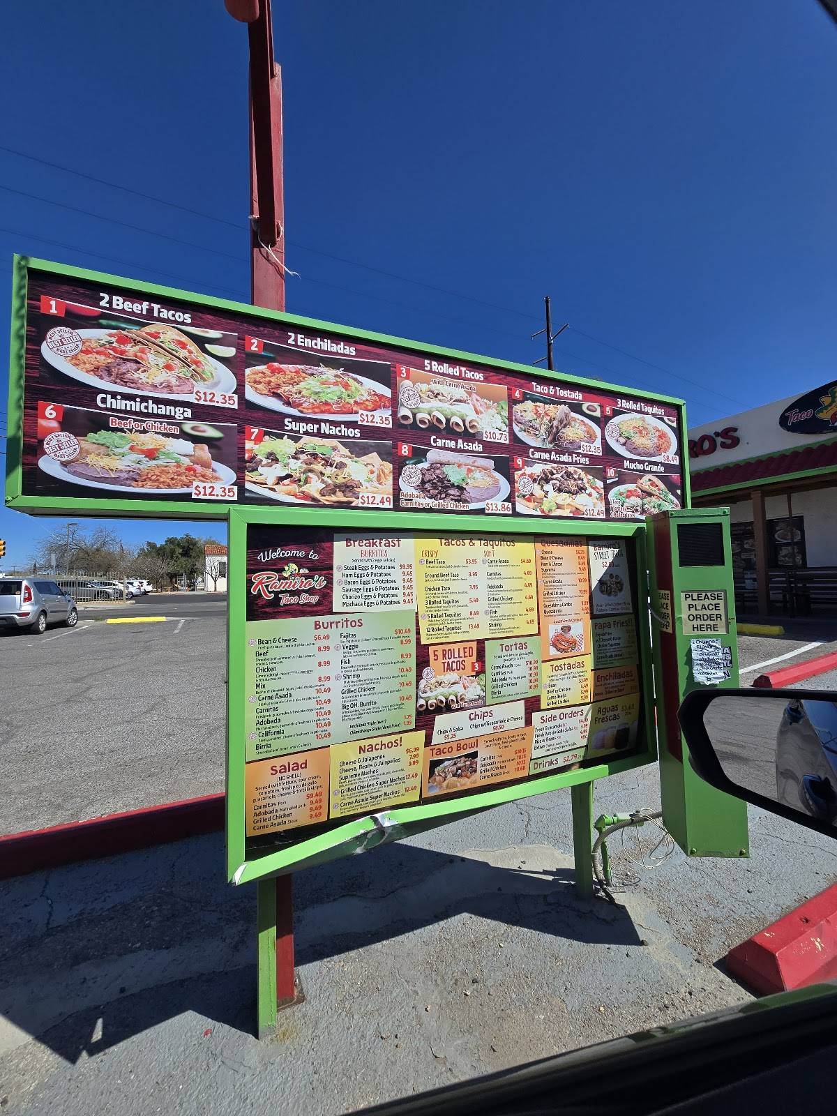 Menu at Ramiro’s Taco Shop restaurant, Tucson, E Broadway Blvd