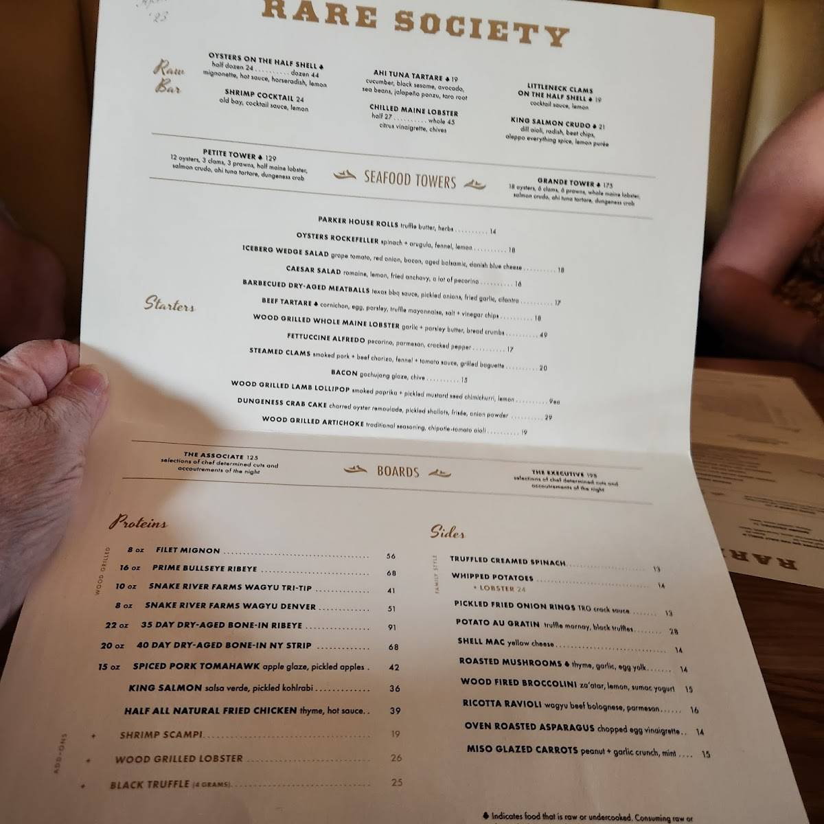 Menu at Rare Society steakhouse, Mill Creek