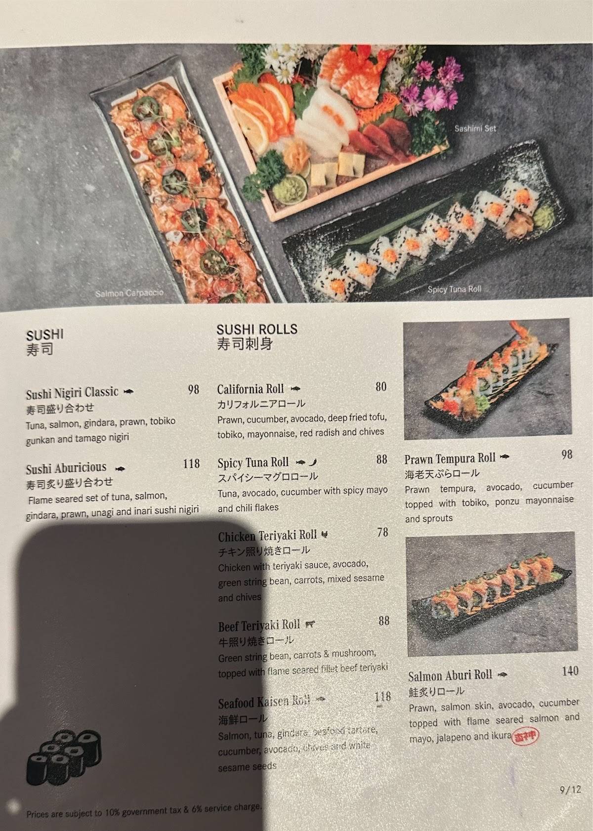 Menu at Rayjin Ubud restaurant, Ubud