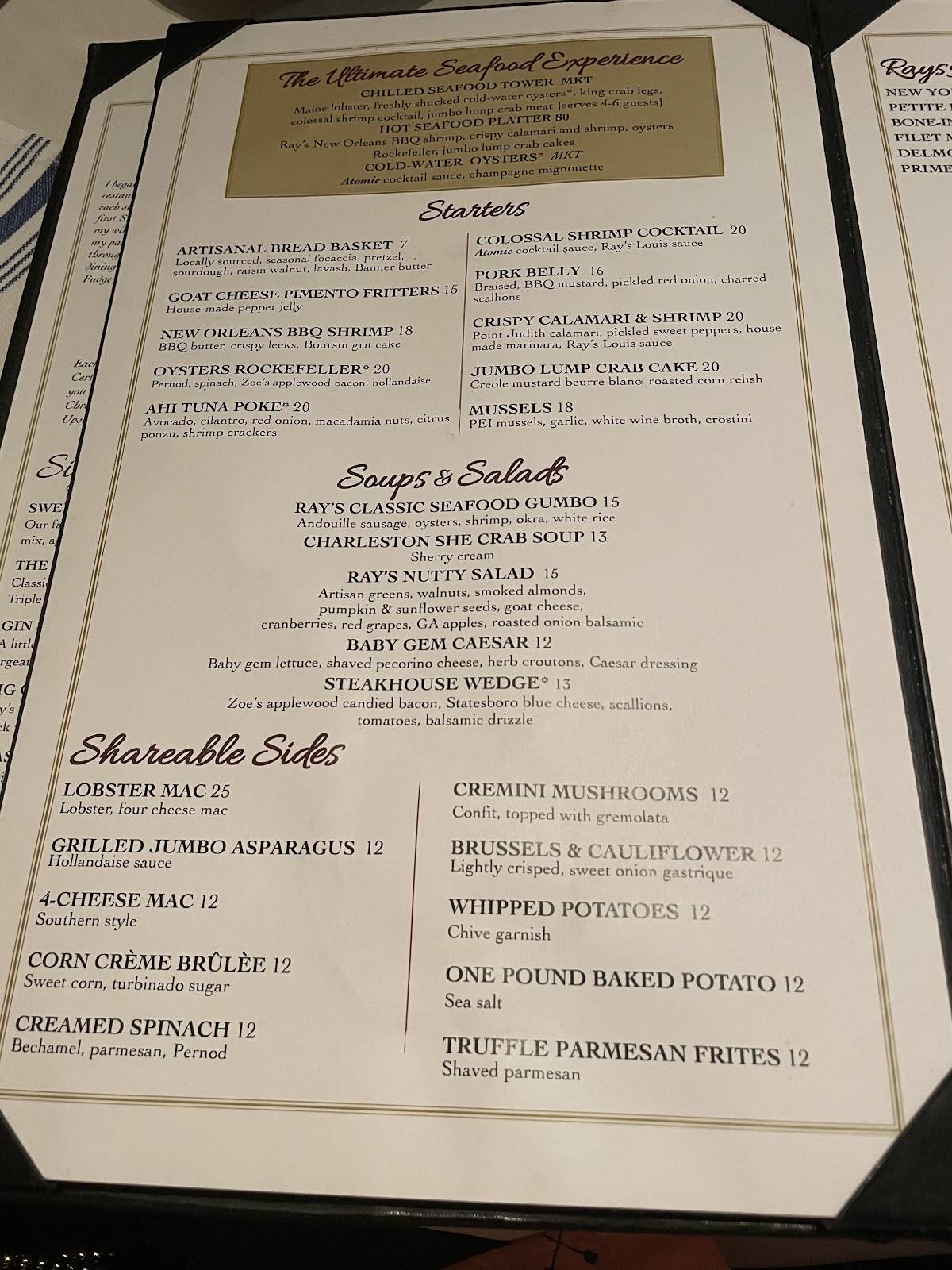 Menu at Ray's on the River steakhouse, Sandy Springs