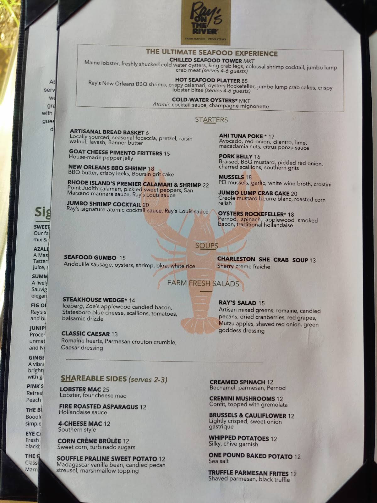 Menu at Ray's on the River steakhouse, Sandy Springs