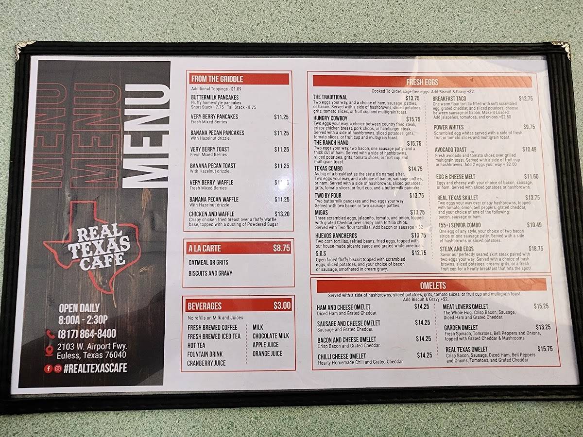 Menu at Real Texas Cafe, Euless