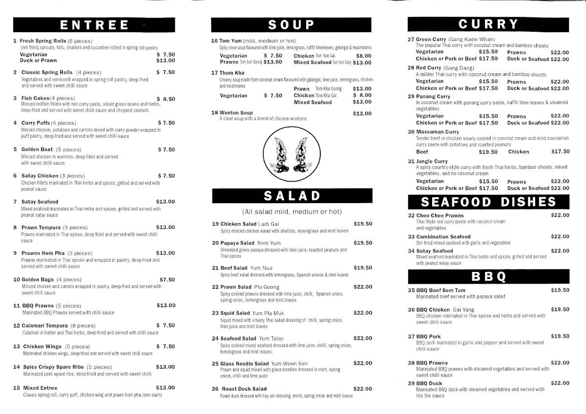 Menu at Real Thai Kitchen Restaurant, Wodonga