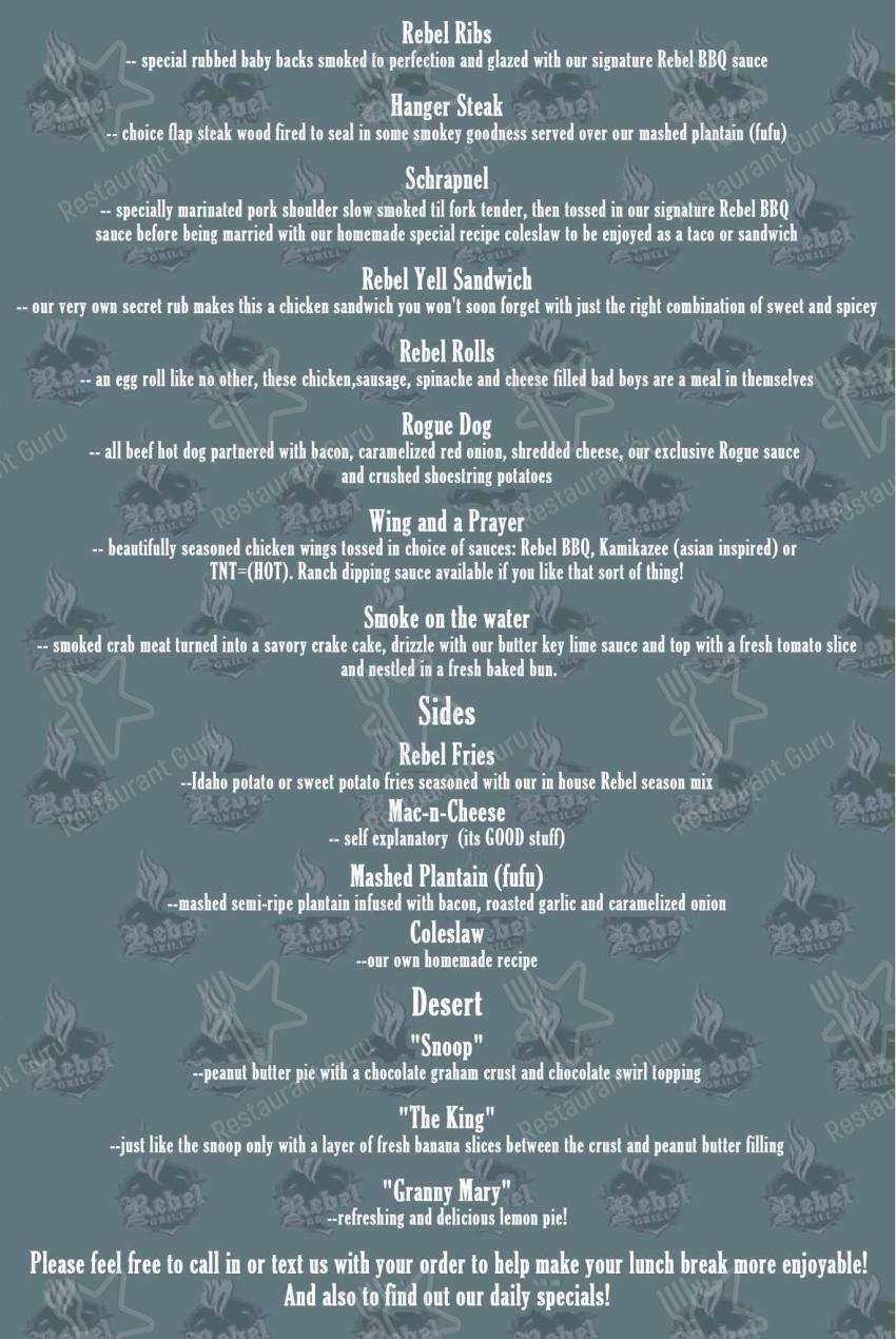 Menu at Rebel Grill, Miami, Food Truck