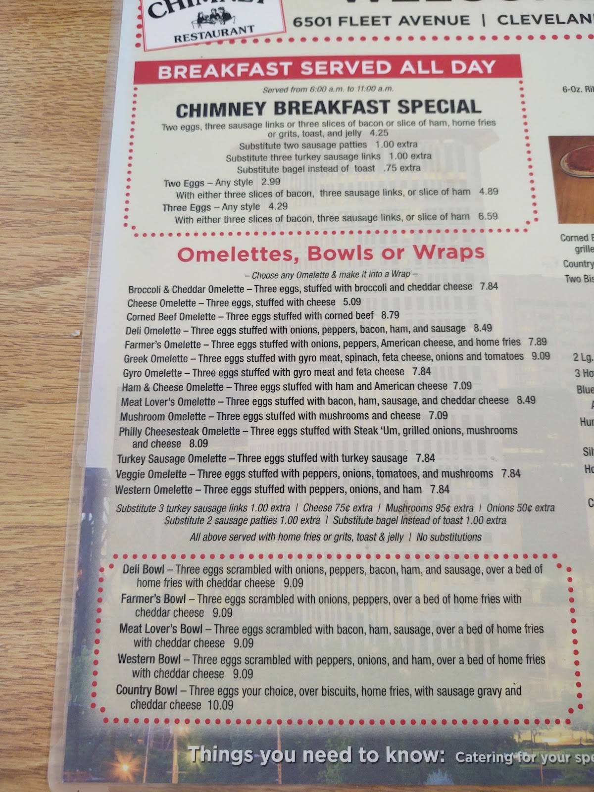 Menu at Red Chimney restaurant, Cleveland