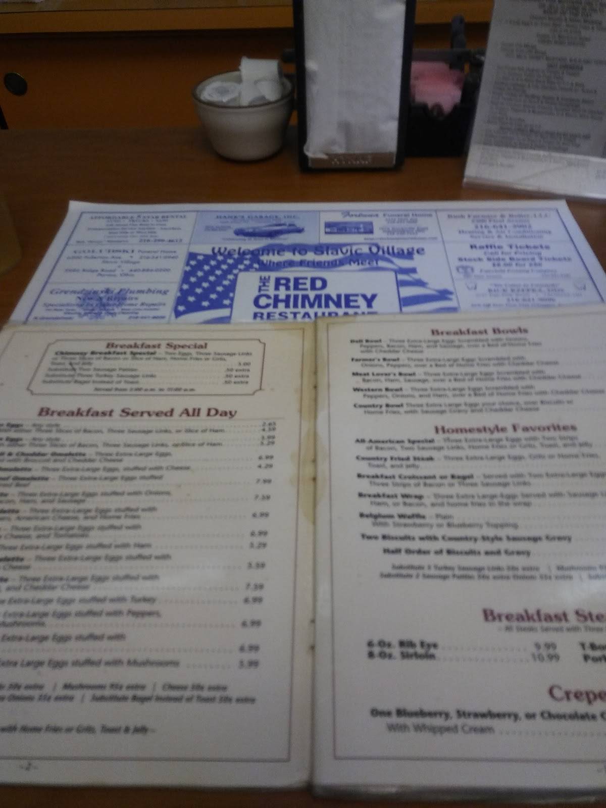 Menu at Red Chimney restaurant, Cleveland