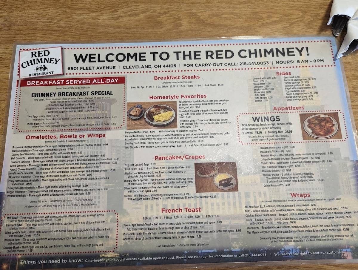 Menu at Red Chimney restaurant, Cleveland