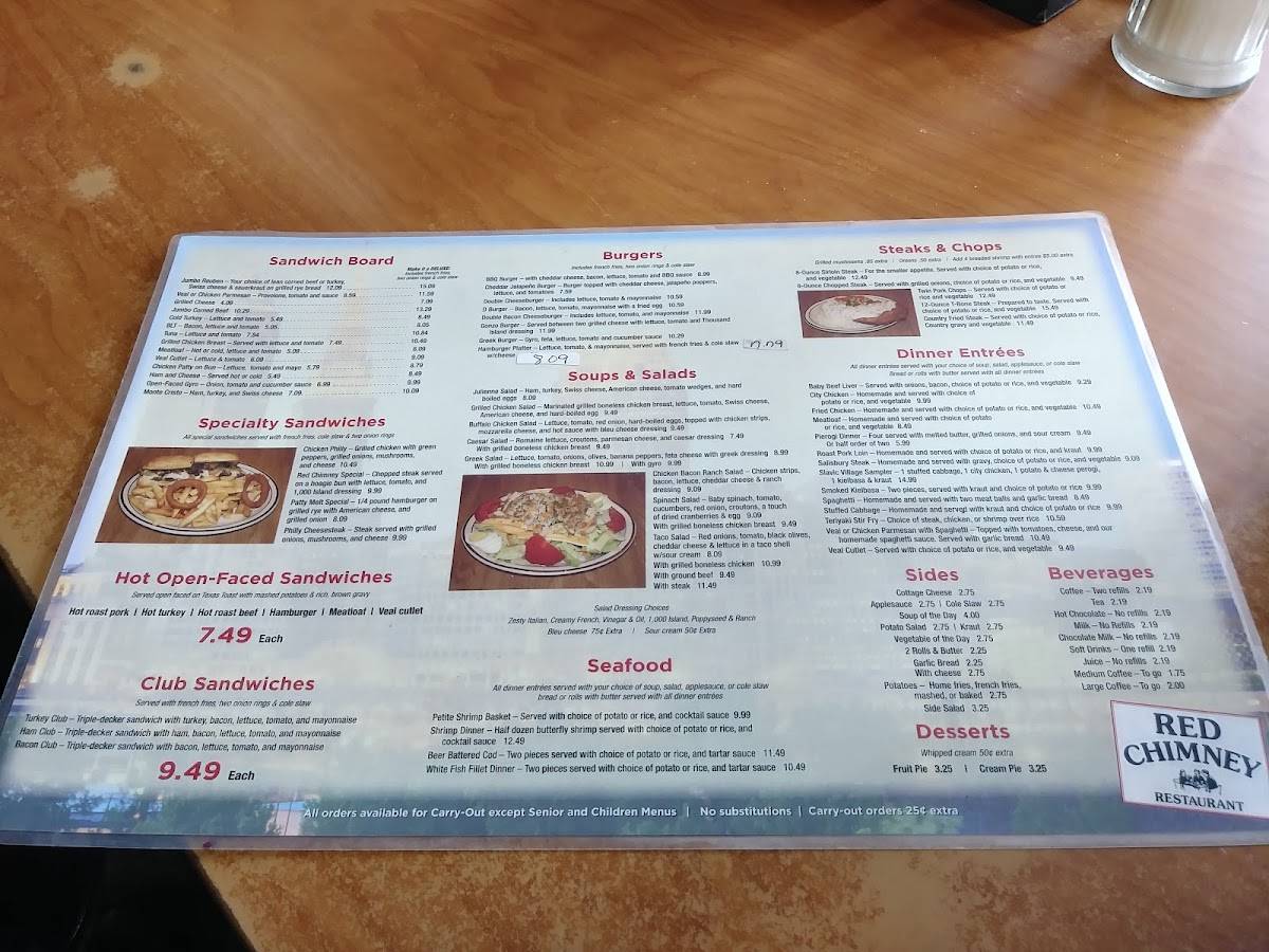 Menu at Red Chimney restaurant, Cleveland