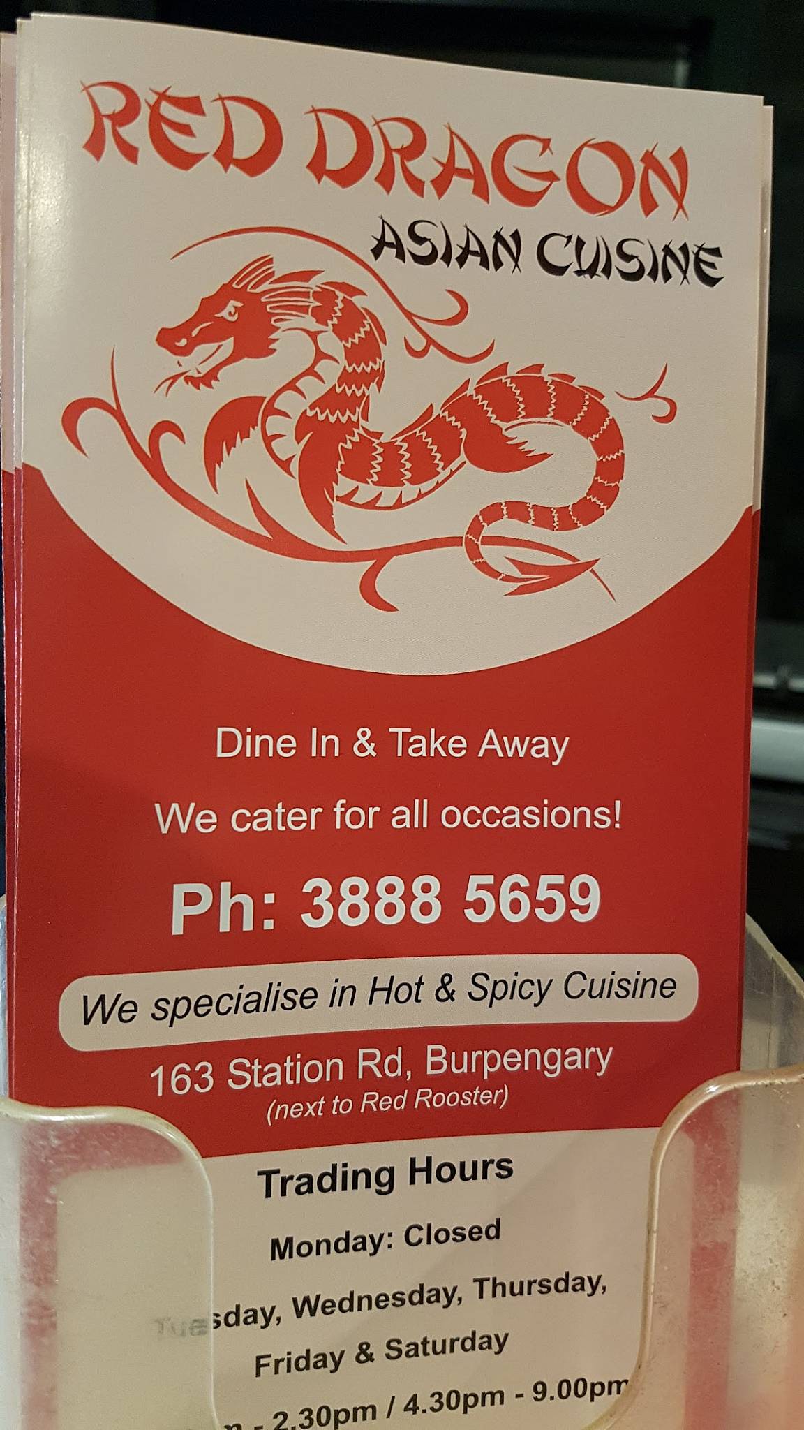 Menu at Red Dragon Asian Cuisine restaurant, Burpengary