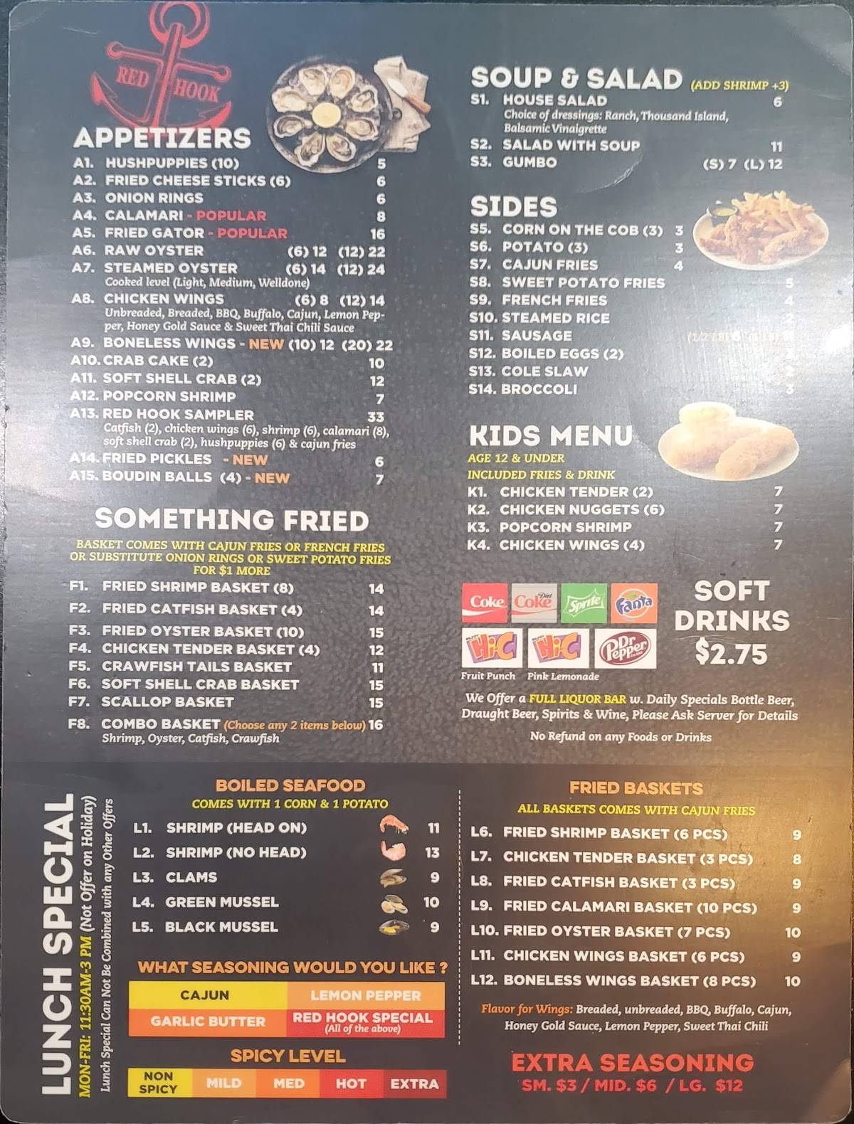 Menu at Red Hook Cajun Seafood (Jackson) pub & bar, Jackson