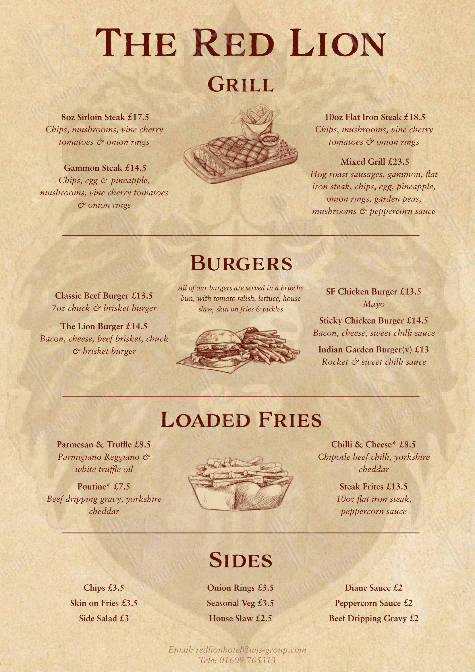 Menu at Red Lion Inn & Motel pub & bar, York, Boroughbridge Road
