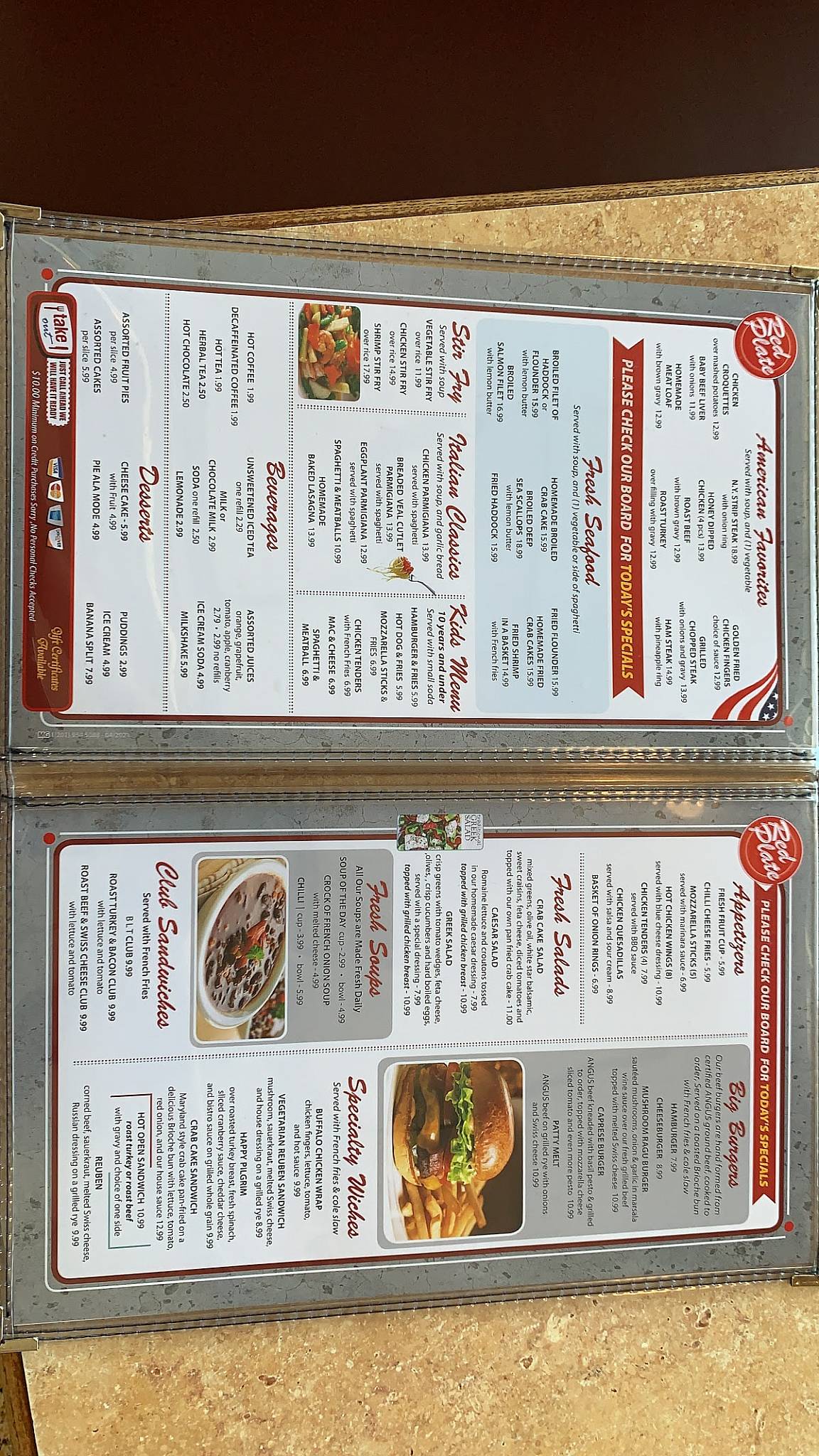 Menu at Red Plate Diner restaurant, Wernersville