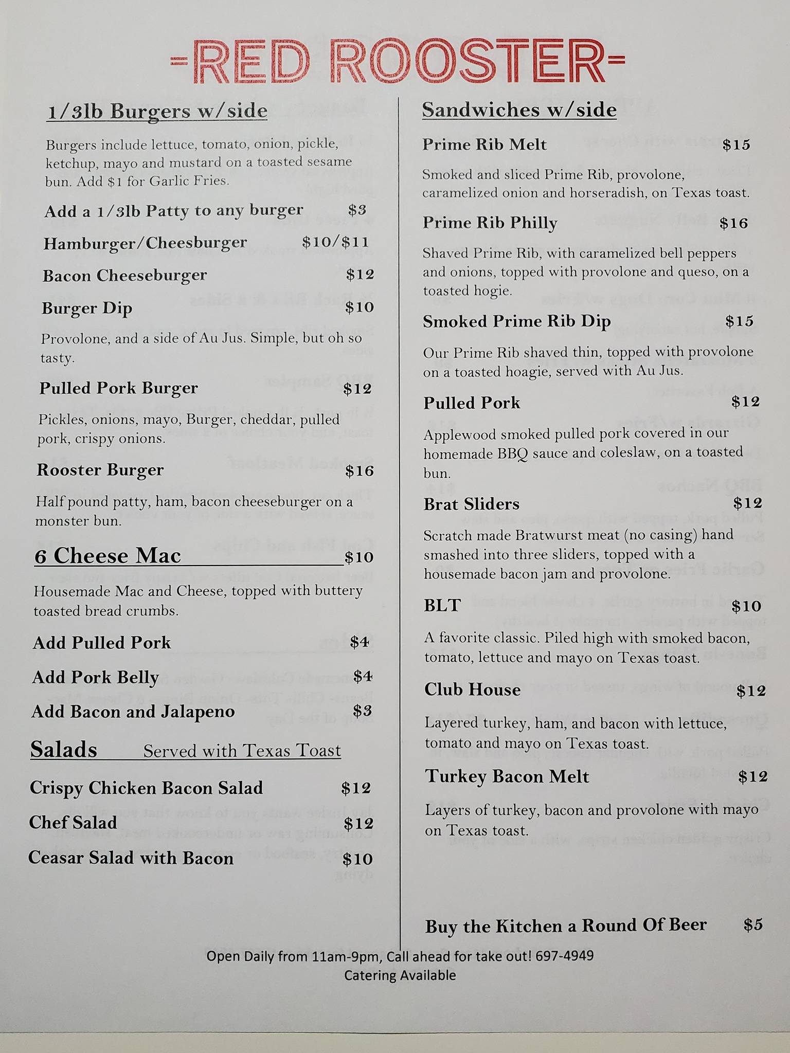 Menu at Red Rooster Bar & Grill LLC, Selah