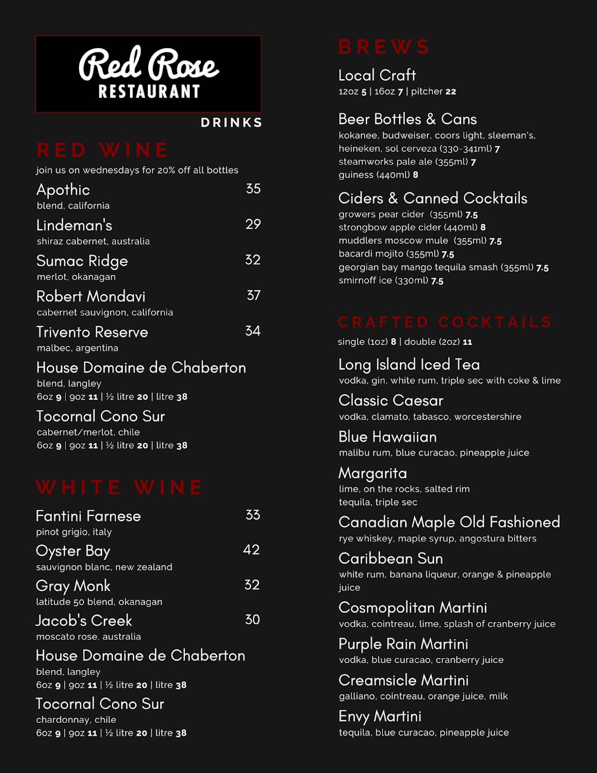 Menu at Red Rose Restaurant, Surrey, King George Blvd