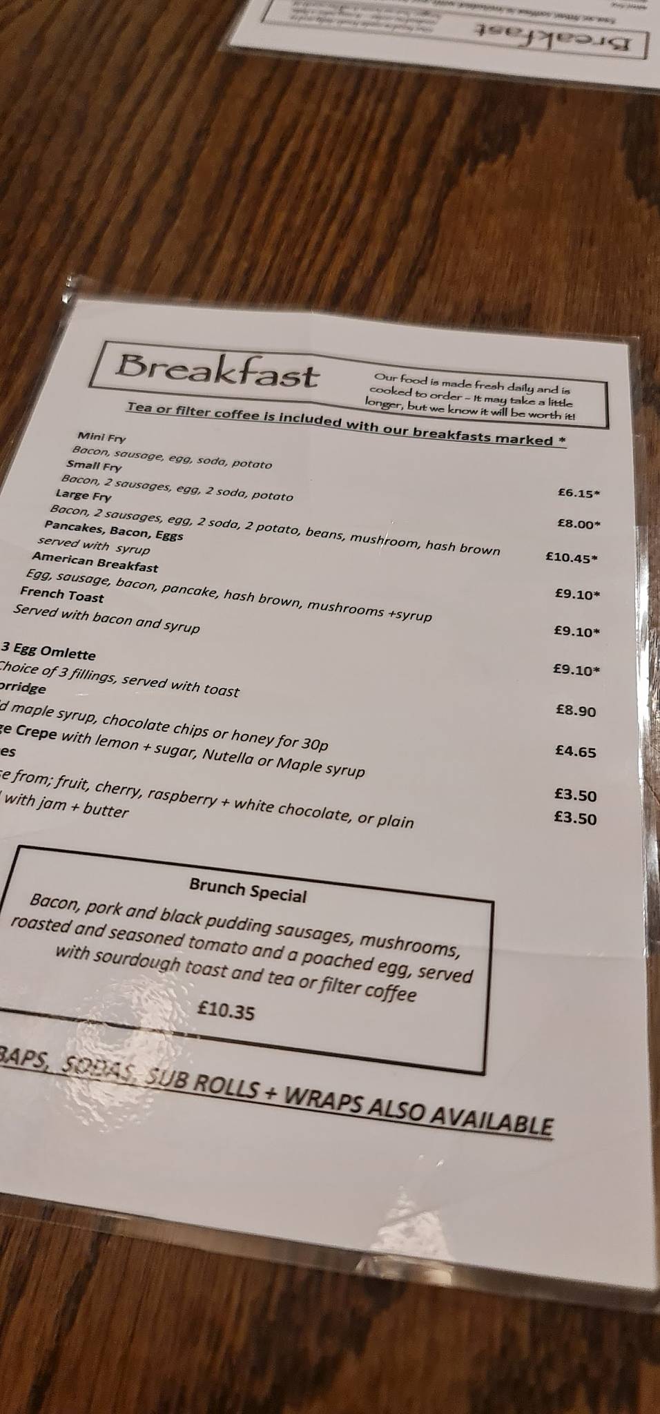 Menu at Regency cafe, Newtownards