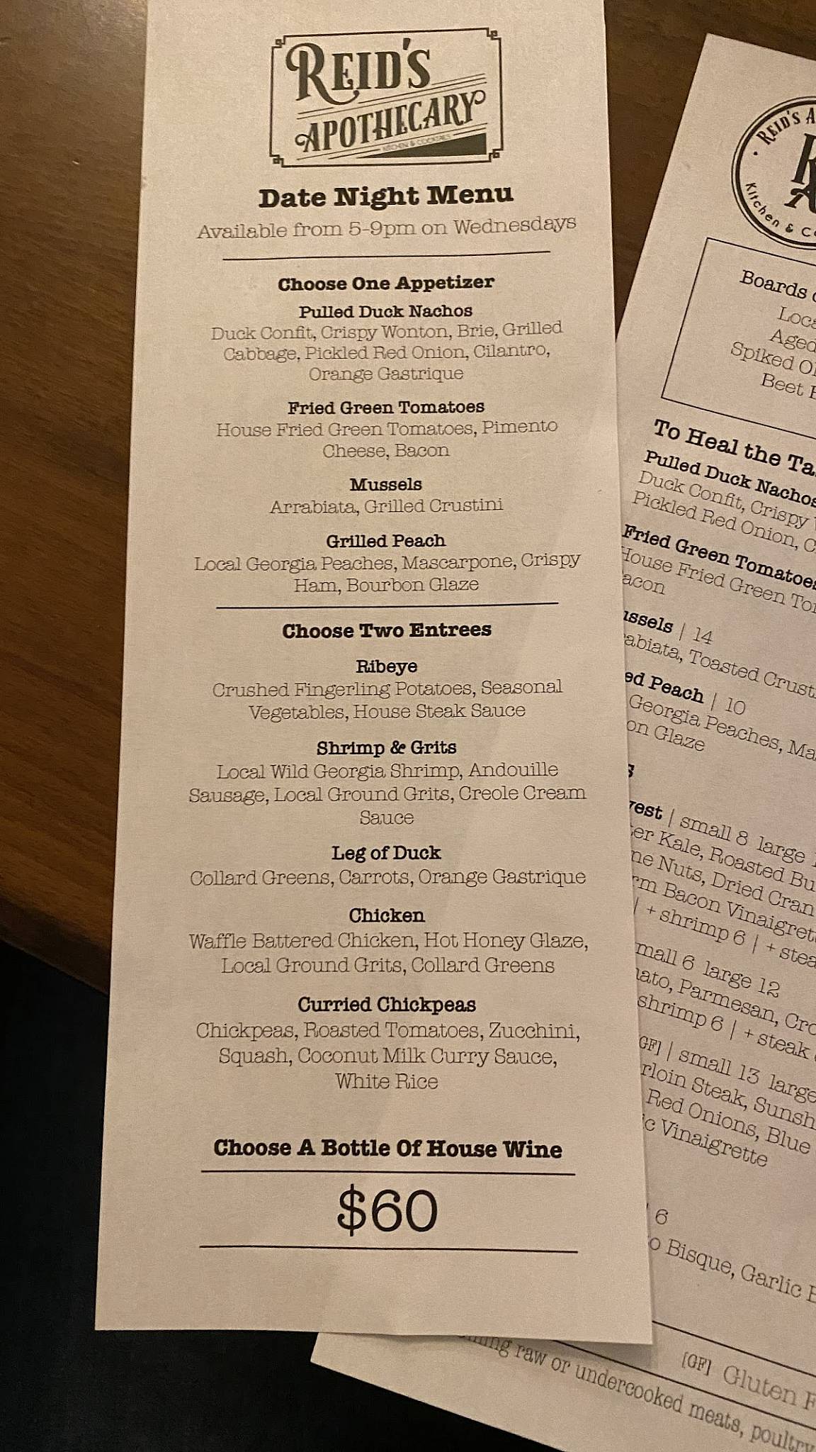 Menu at Reid's Apothecary pub & bar, Brunswick