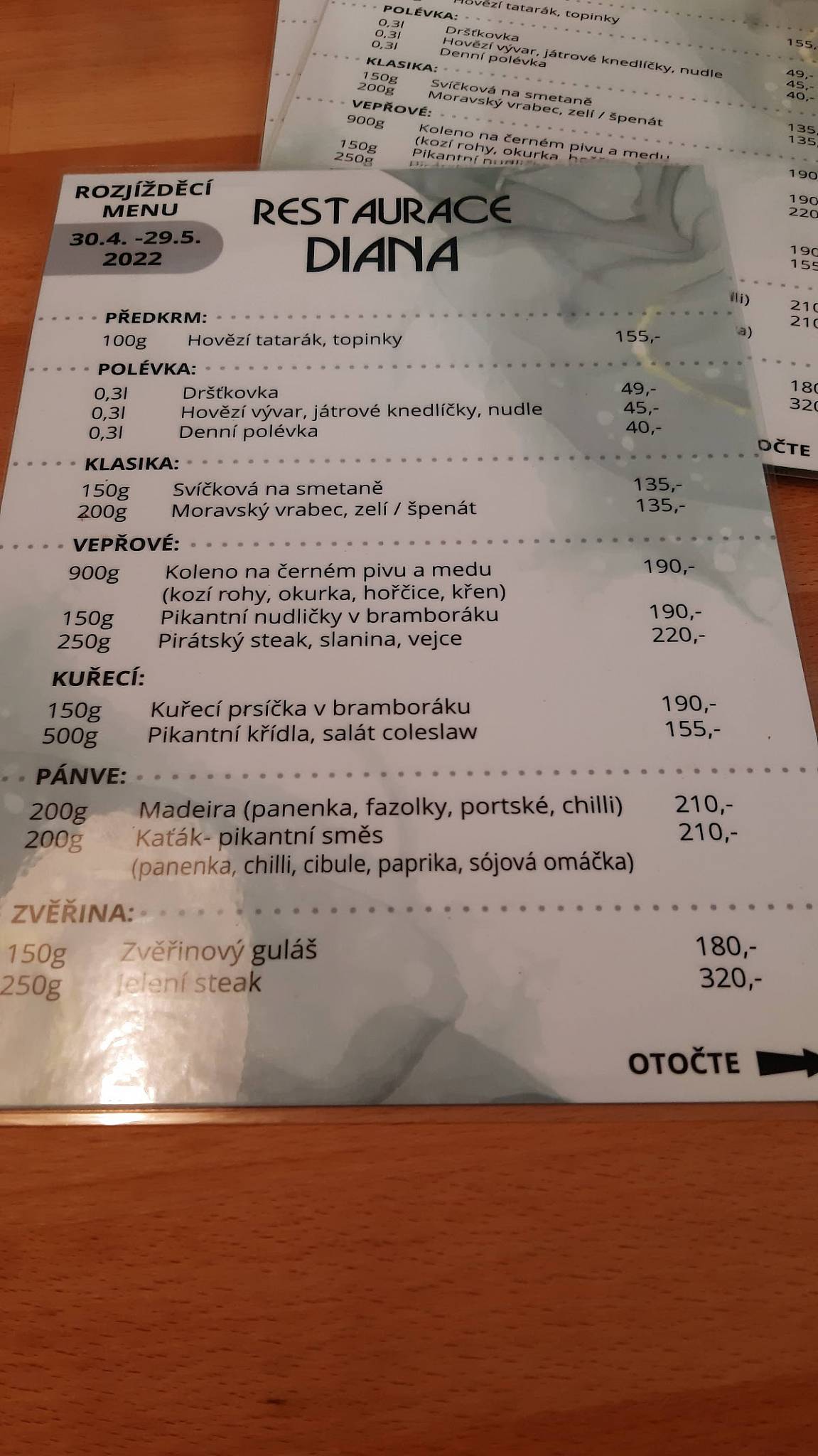 Menu at Restaurace Diana restaurant, Znojmo