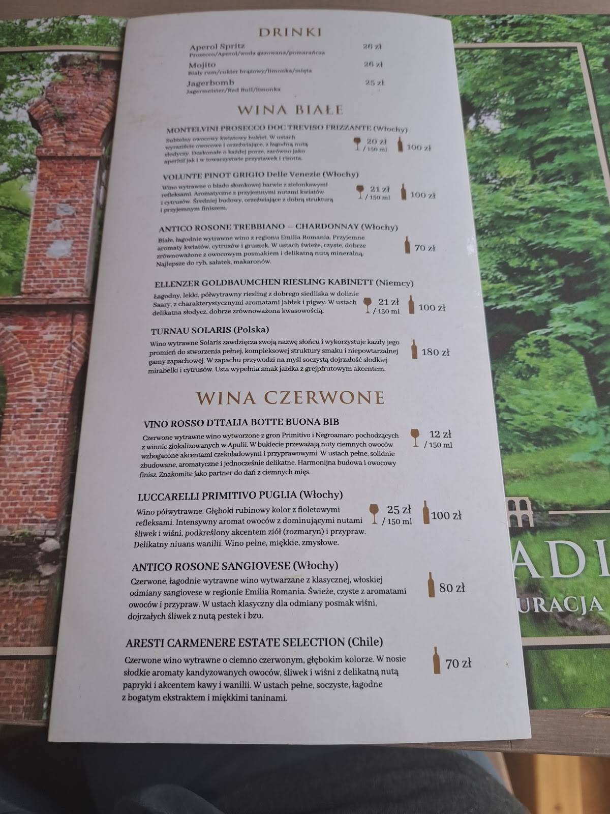 Menu at Restauracja Arkadia restaurant, Nieborów